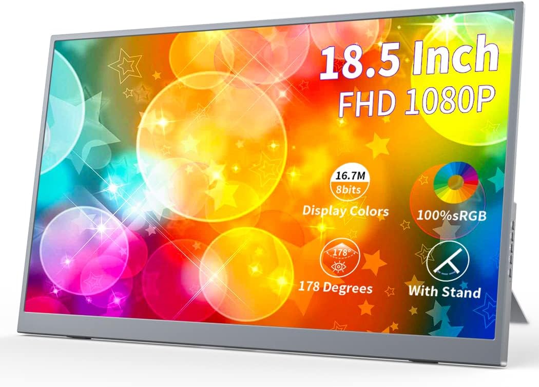 Amazon.com: Portable Monitor 18.5 inch,300cd/m² 100% sRGB, 1080P FHD ...