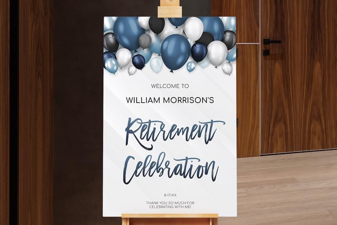 Amazon.com: Retirement Sign - Retirement Welcome Sign - Elegant Blue ...