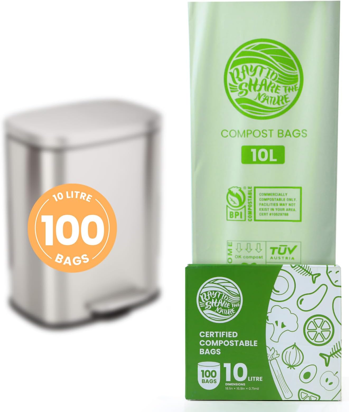 Purio Compostable Caddy Liners - 4 rolls of 20 bags. 15 litre capacity ...