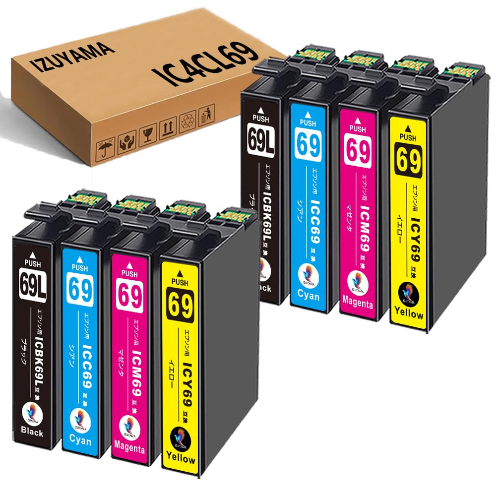 Amazon.co.jp: エプソン(Epson)用 IC4CL69 互換インクカートリッジ【IC69 BK/C/M/Y 4色パック×2 合計8本】増量 純正品と併用可能『最新ICチップ搭載 ...