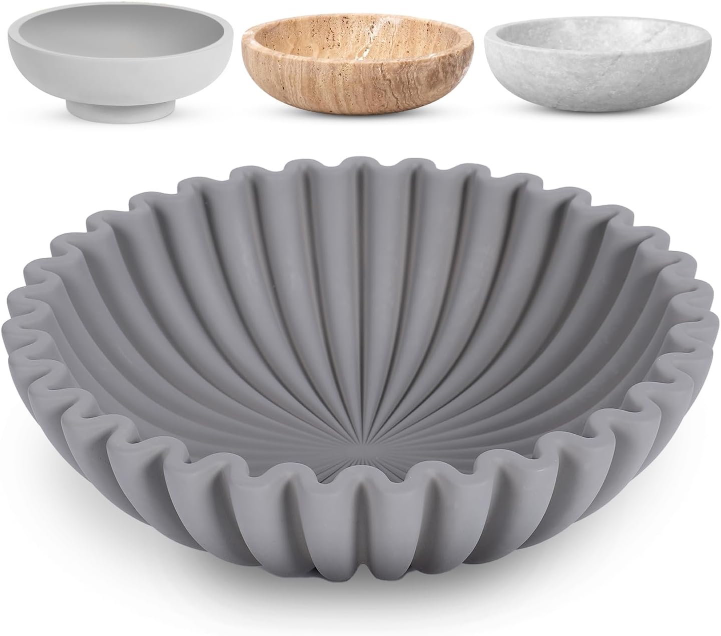 Amazon.com: Fluted Marble Bowl Decorative - 10" Ruffle Scalloped Stone ...