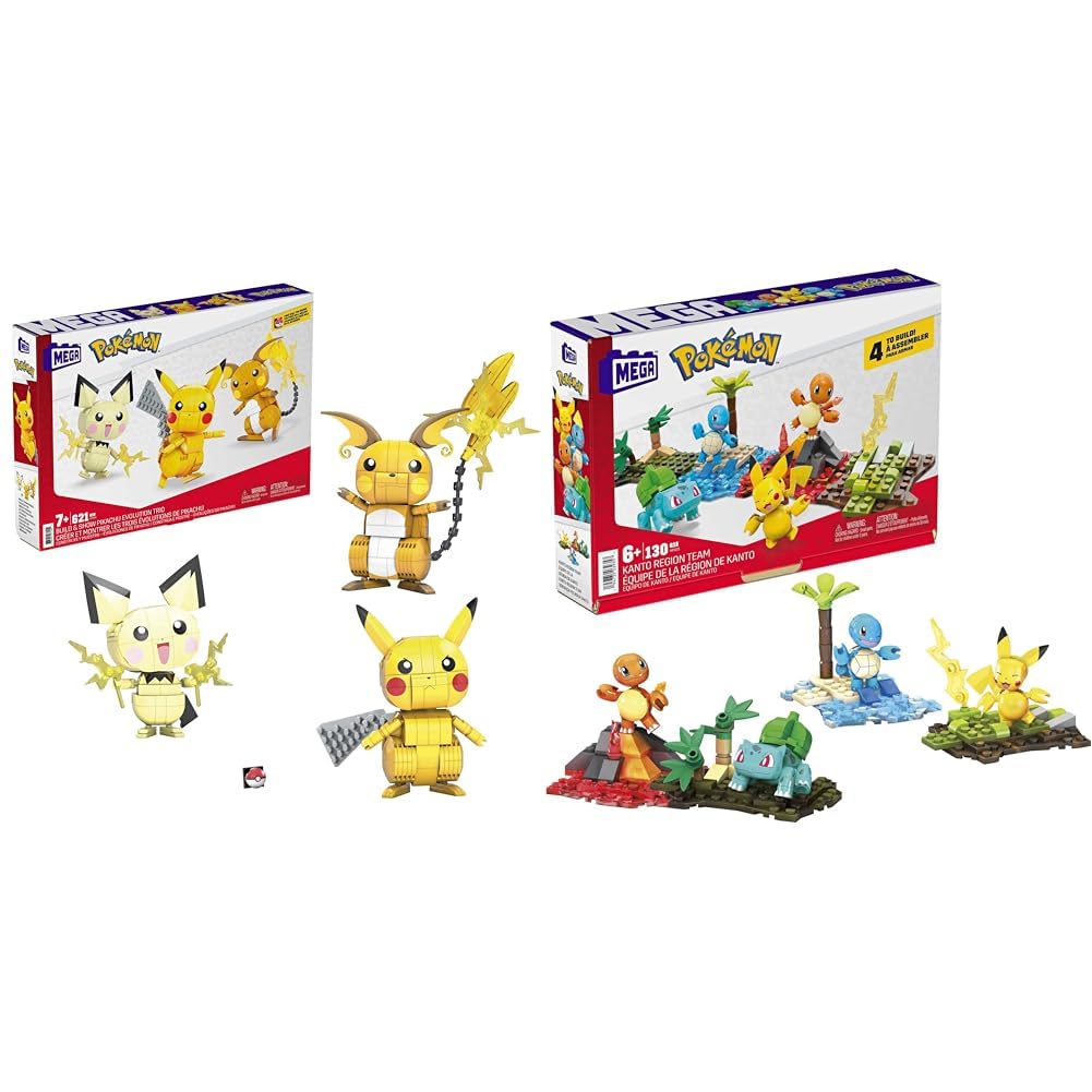 MEGA Pokemon Build & Show Pikachu Evolution Trio + Kanto Region Team ...