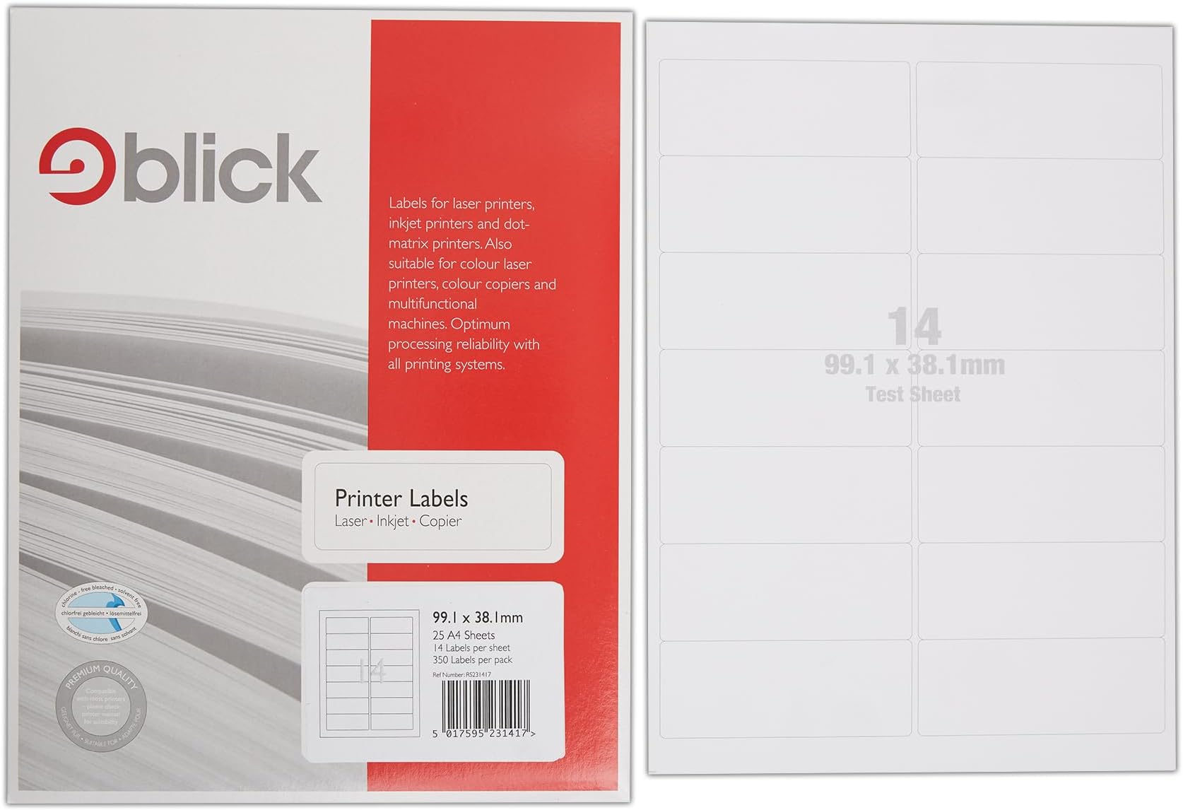 Blick Labels, White, 14 Per Sheet 25 Sheets, Rectangular, 99.1mm x 38 ...