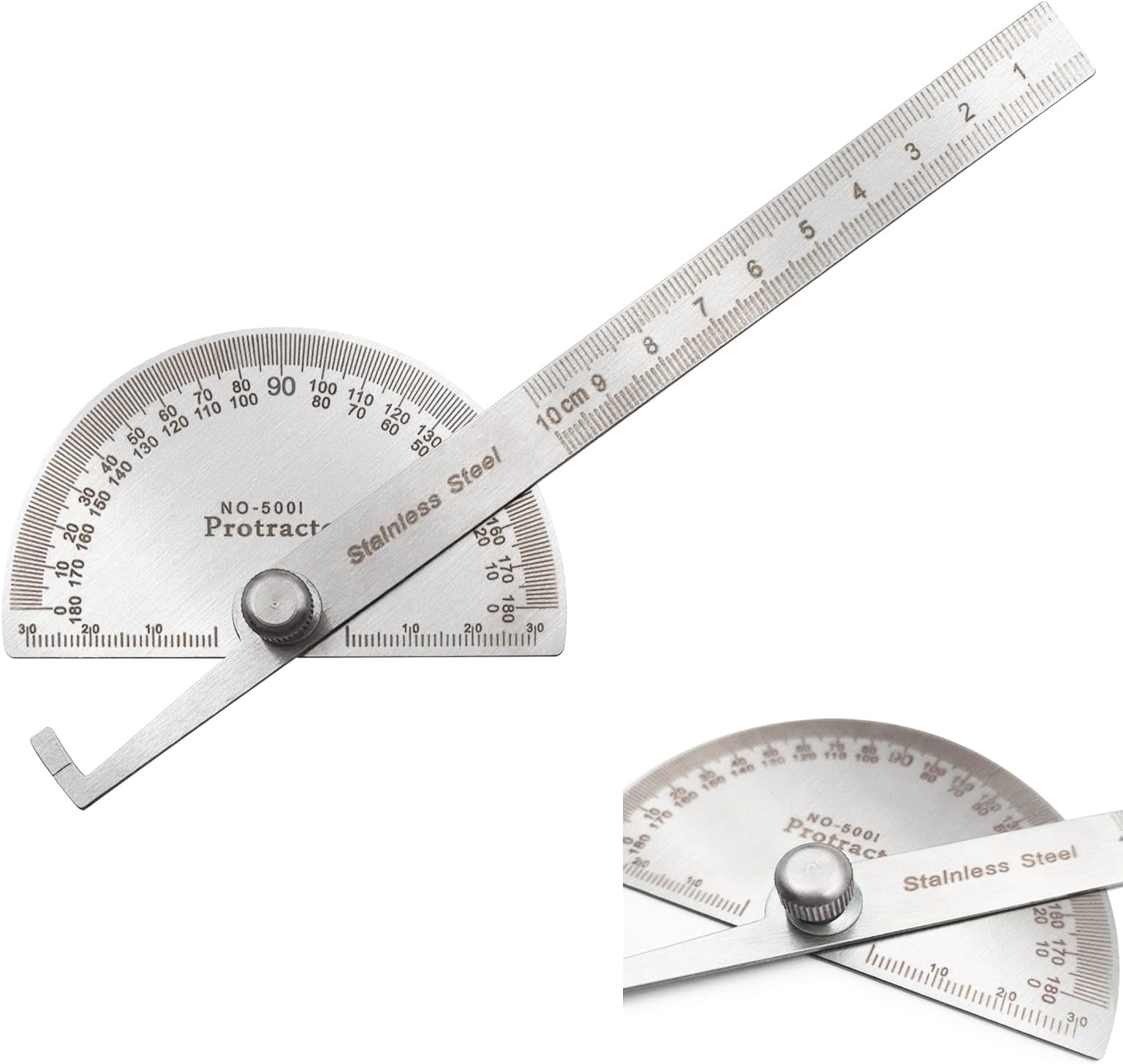 ForoGore Stainless Steel Protractor 180 Degrees Two Arm Ruler ...