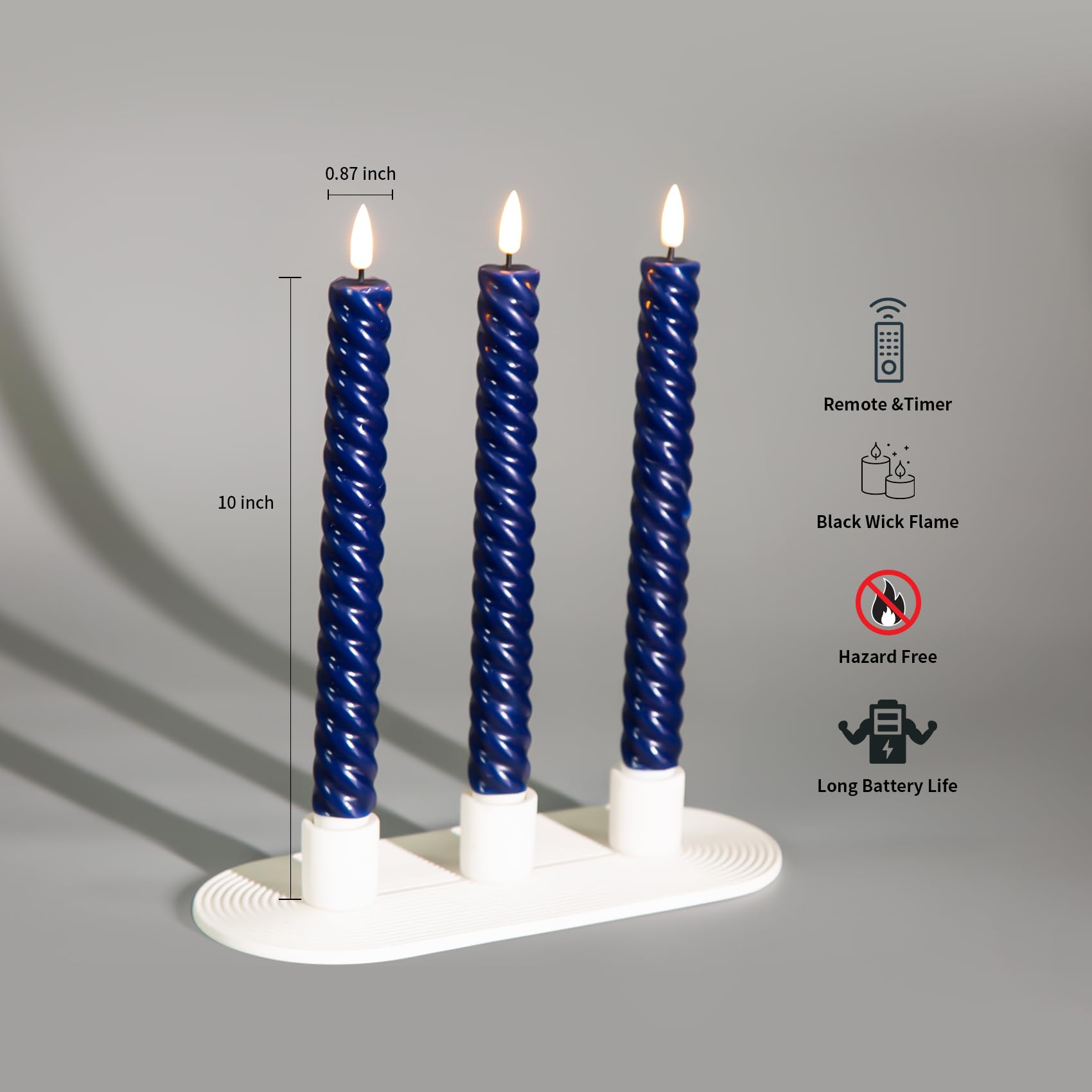 Eywamage Navy Blue Flickering Flameless Taper Candles with Remote ...