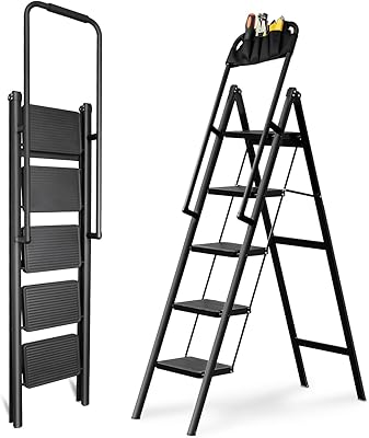 XinSunho 5 Step Ladder, Foldable Handrail & Tool Tray Stool Ladders ...