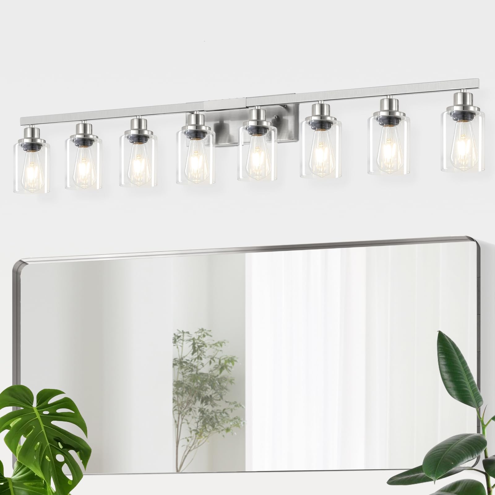 DIKAIDA 52inch Brushed Nickel Vanity Light Fixtures, 8 Light Brushed ...