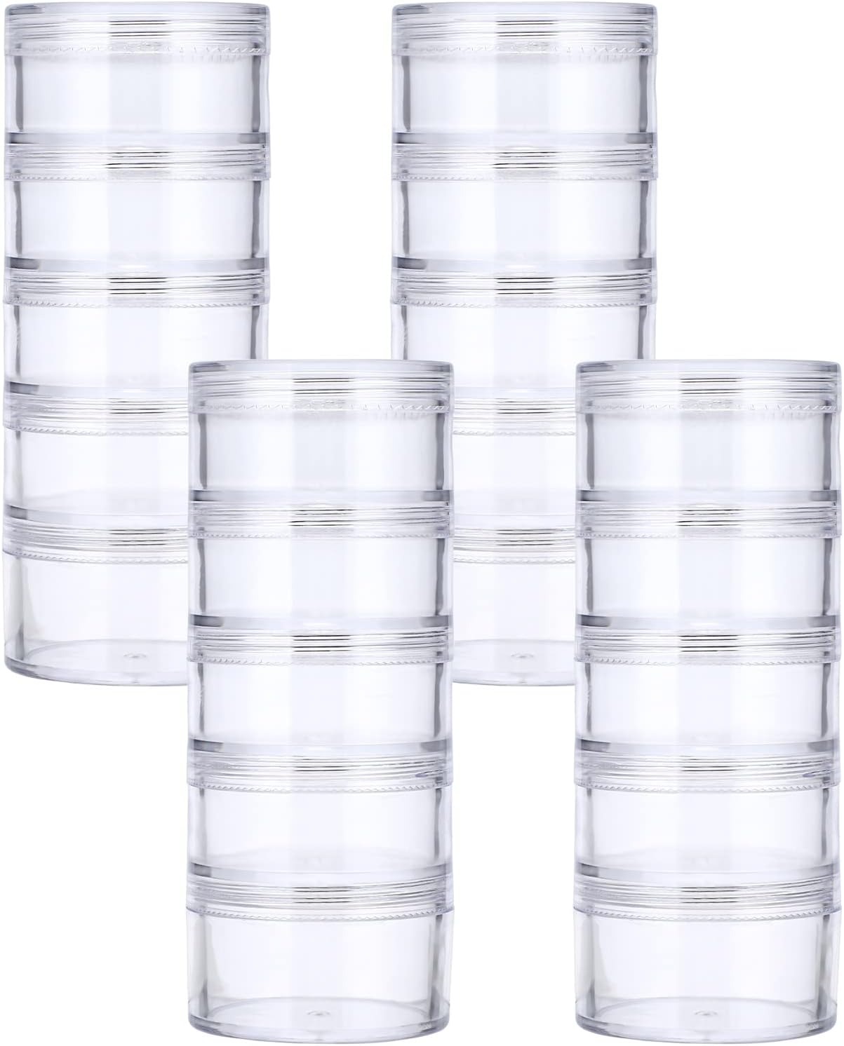 SUMTree 4 Packs 5 Slot Clear Plastic Round Storage Jars, Container for ...