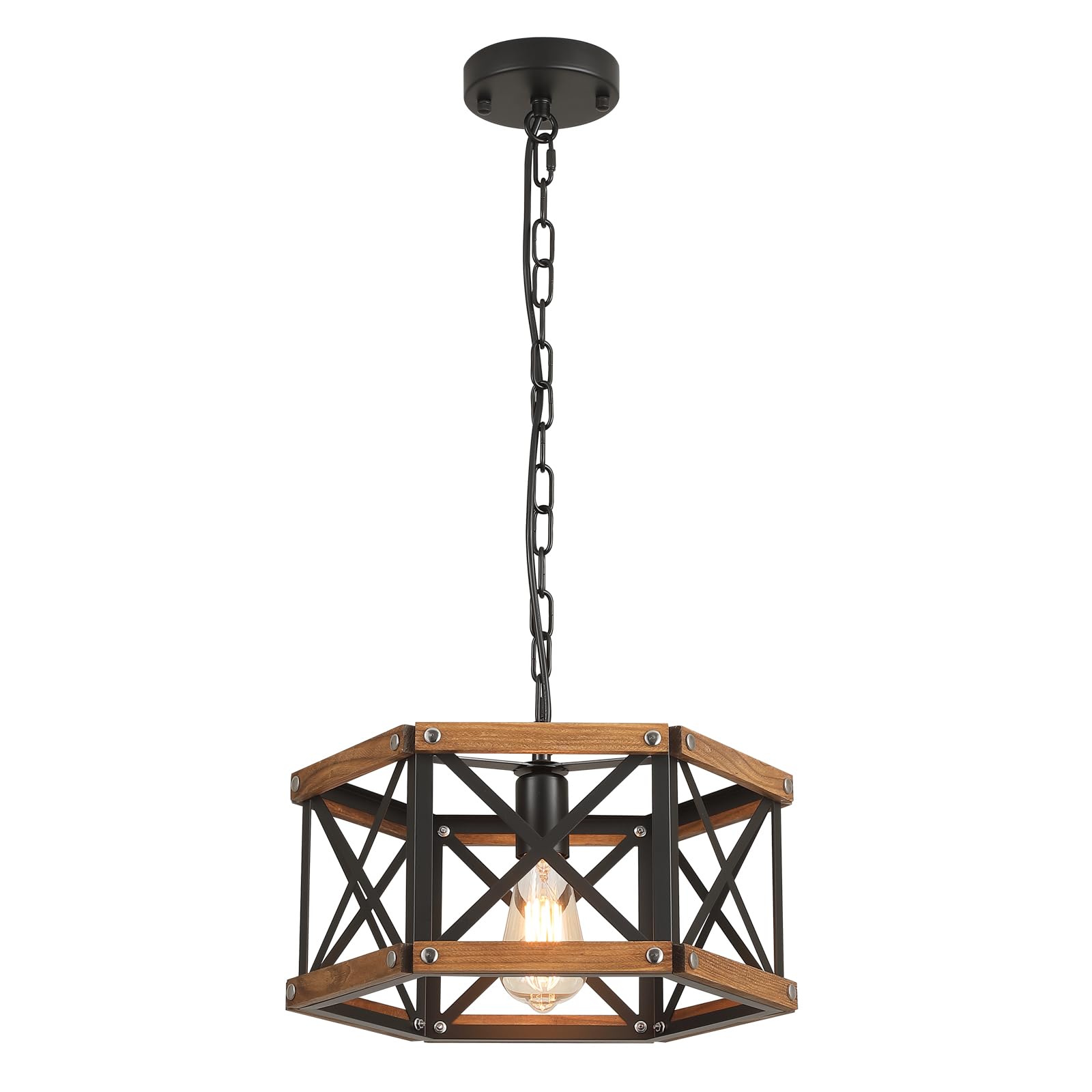 Rustic Farmhouse Wood Pendant Light Fixture One-Light Adjustable Chain ...
