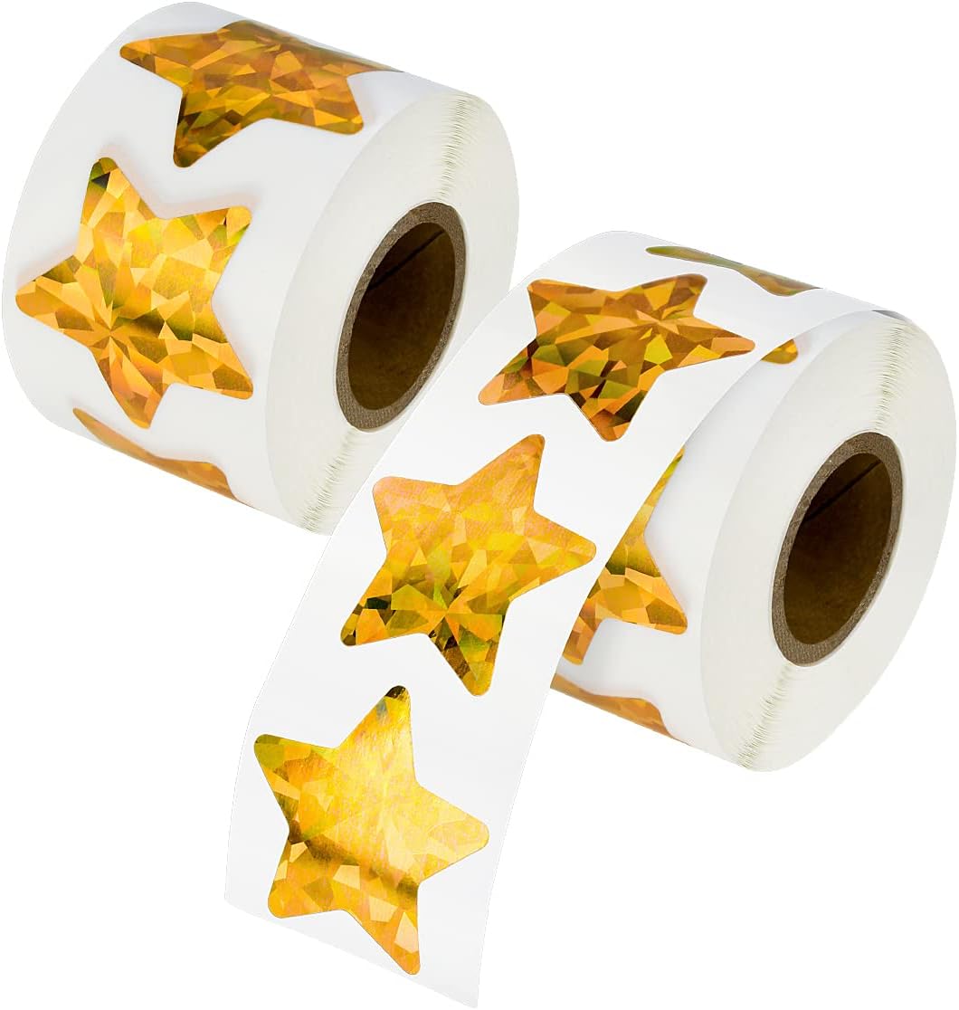 Amazon.com : 1000 Pcs Large Holographic Gold Star Stickers, 1.5" Star ...