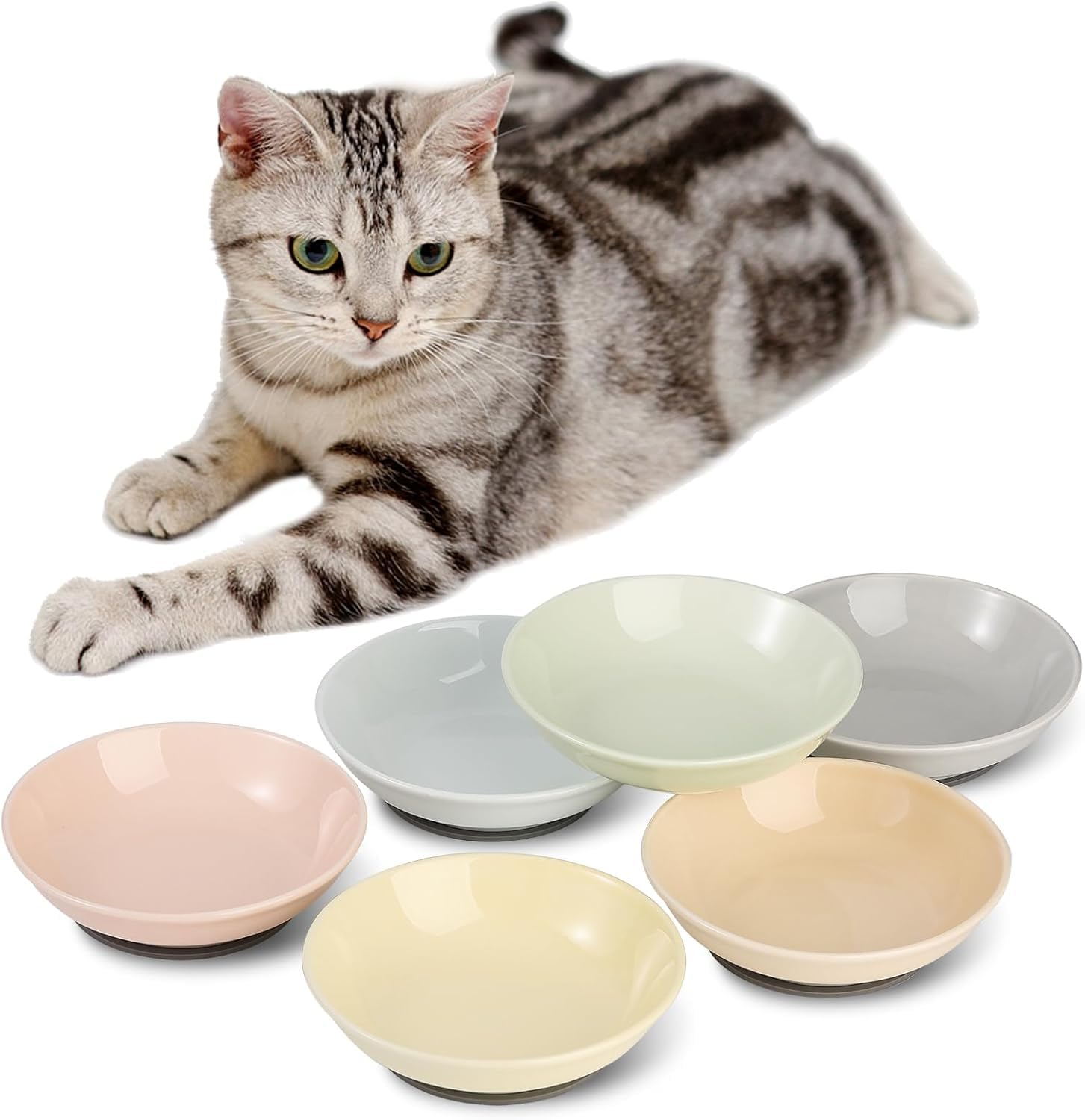 Ceramic Cat Food Bowl Set - Colorful Cat Feeding Bowls with Non Slip ...