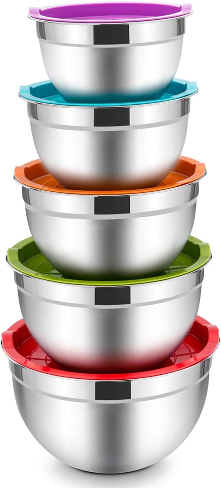 Amazon.com: P&P CHEF Stainless Steel Mixing Bowls with Black Lids Set ...