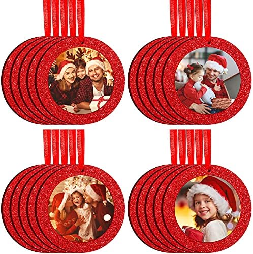 GEBETTER 12 Packs Mini Christmas Photo Frame Ornament Glitter Red Felt ...