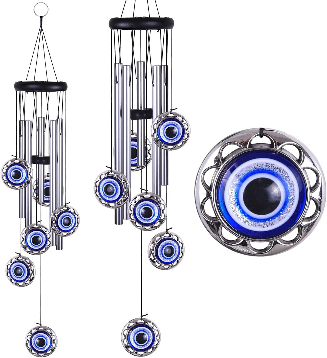Amazon.com : Blue Evil Eye Heart-Shaped Wind Chimes Outdoor Decor ...