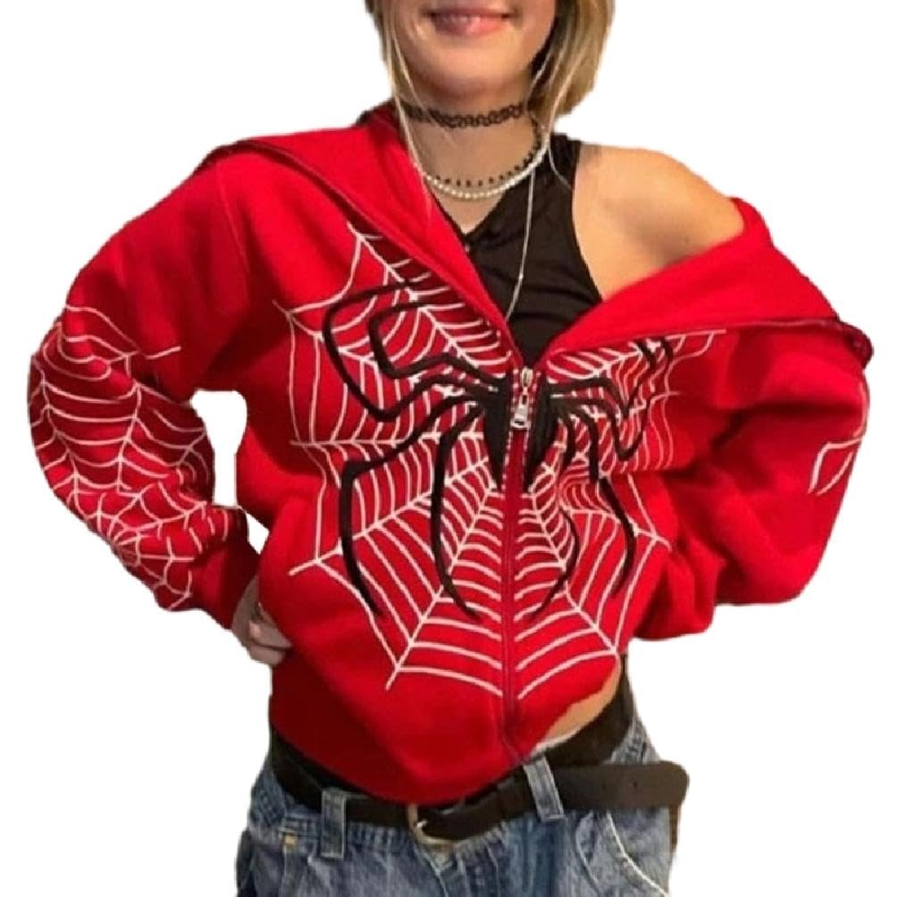 Genericwomens Y2k Full Up Hoodie Spiders Web Print Vintage Pullover ...