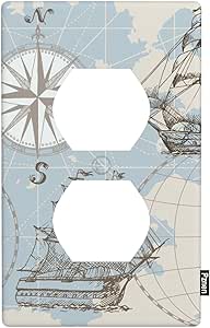 Pznen Sea Map Wall Plate Cover Sailboat Lighthouse Compass Anchor ...