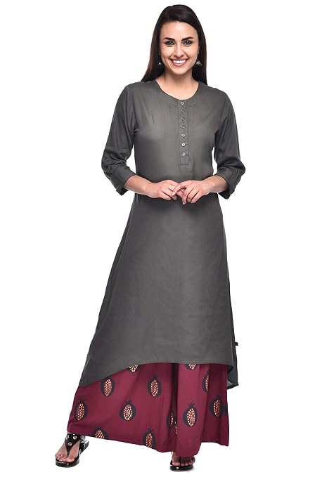 Pistaa's Women's Rayon Kurta With Palazzo Set (KWTLHLPZOPINKGULABMX ...