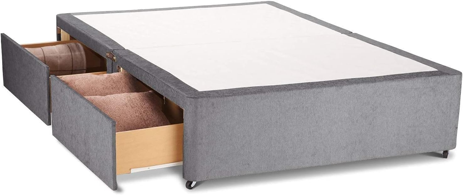 4ft6 double Divan bed base Charcoal Chenille Fabric with Storage ...
