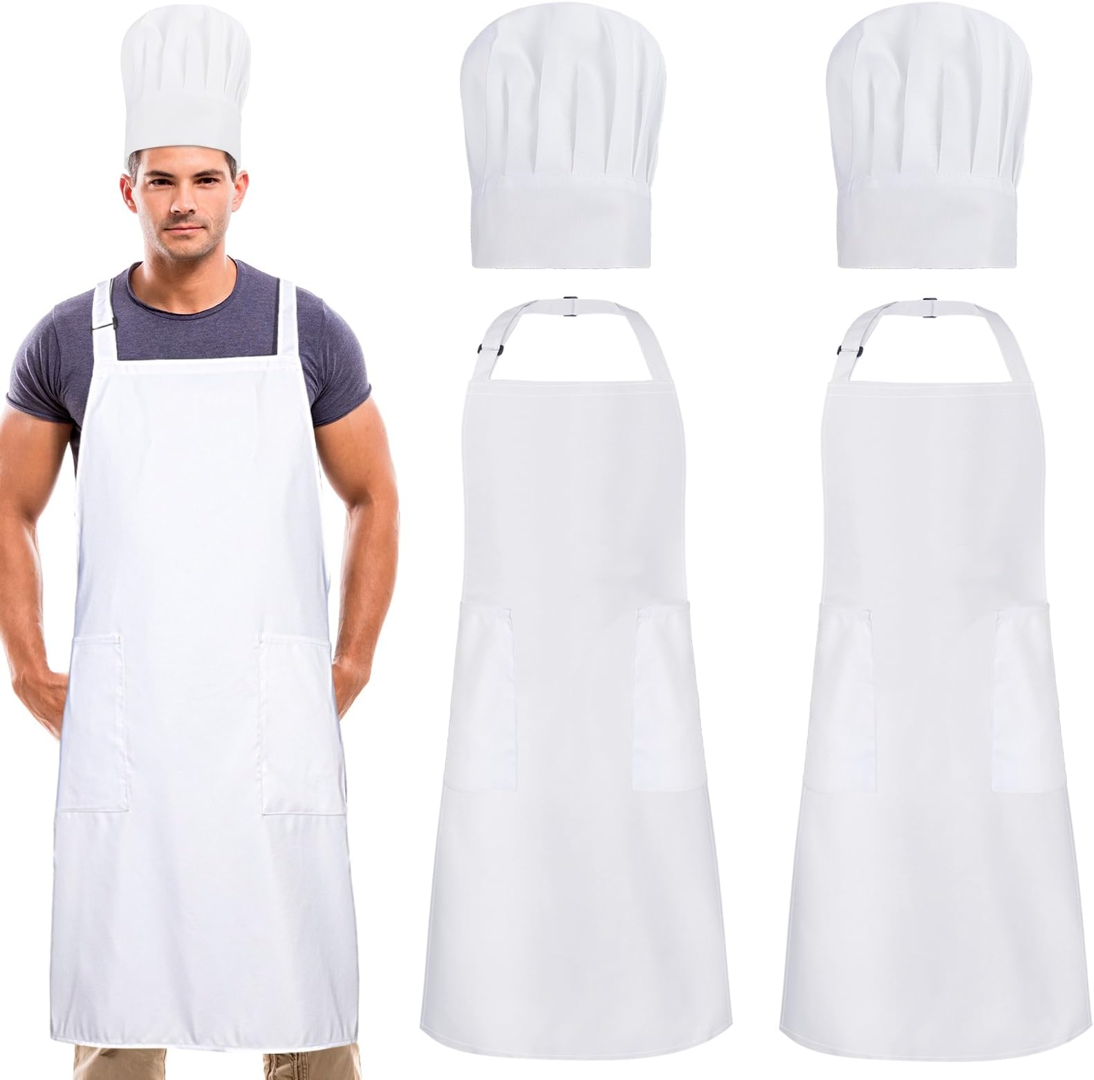 Amazon.com: Hyzrz 2 Pack Chef Apron Hat Set, Adjustable Bib Cooking ...