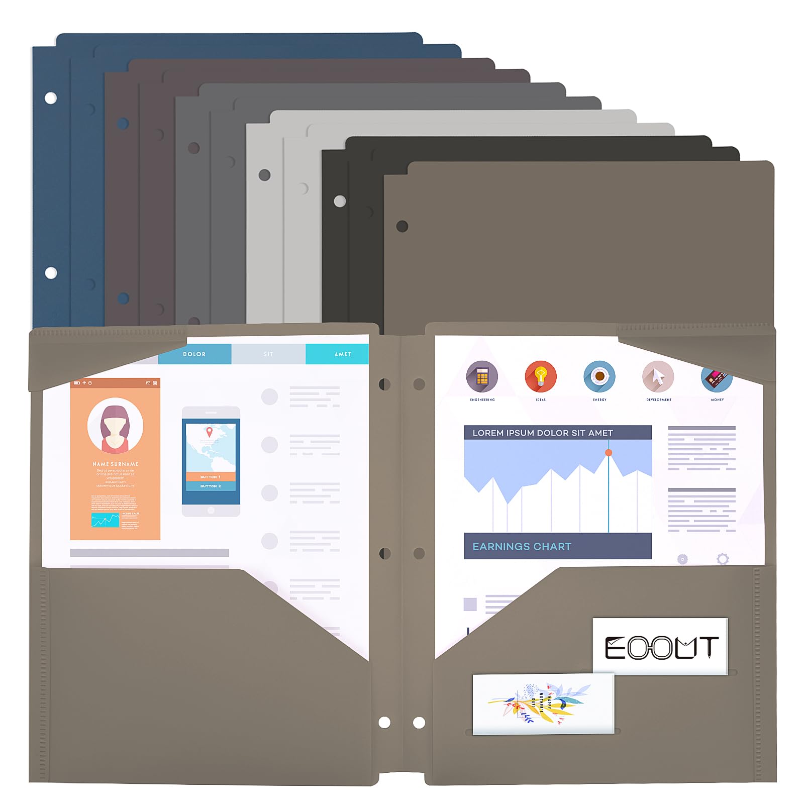 Snapklik.com : EOOUT 12 Pack Plastic Pocket Folders, Binder Dividers
