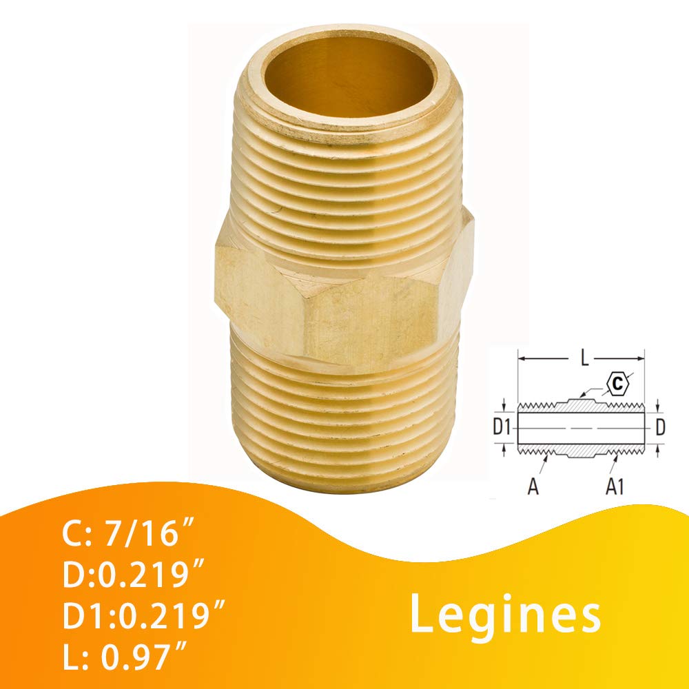 Snapklik.com : Legines Brass Hex Nipple 1/8" NPT Male X 1/8" NPT Male ...