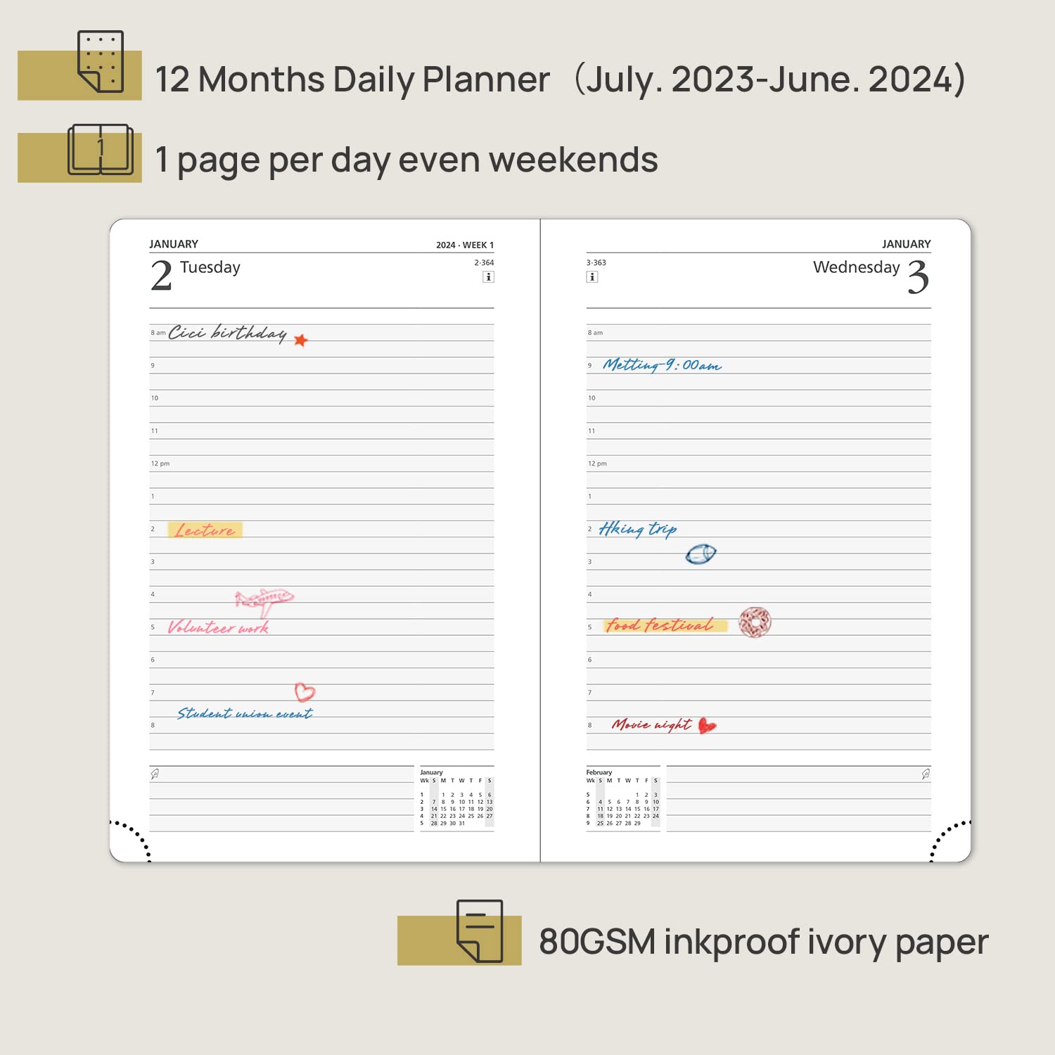 Snapklik.com : POPRUN 2023-2024 Daily Planner One Page A Day - Academic ...