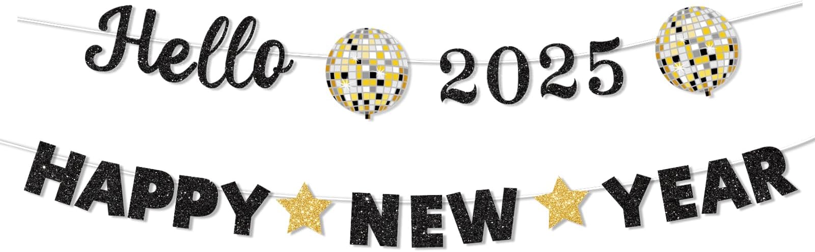 Amazon.com: Happy New Year Banner Glitter Pre-Strung Hello 2025 &Happy ...