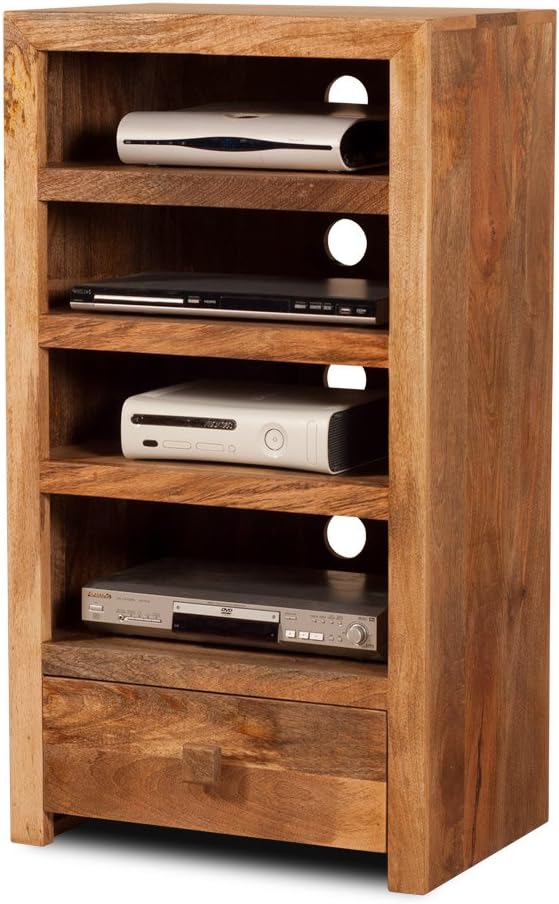 Casa Bella Furniture Tall Hi-Fi Shelving Unit - Solid Light Mango Wood ...