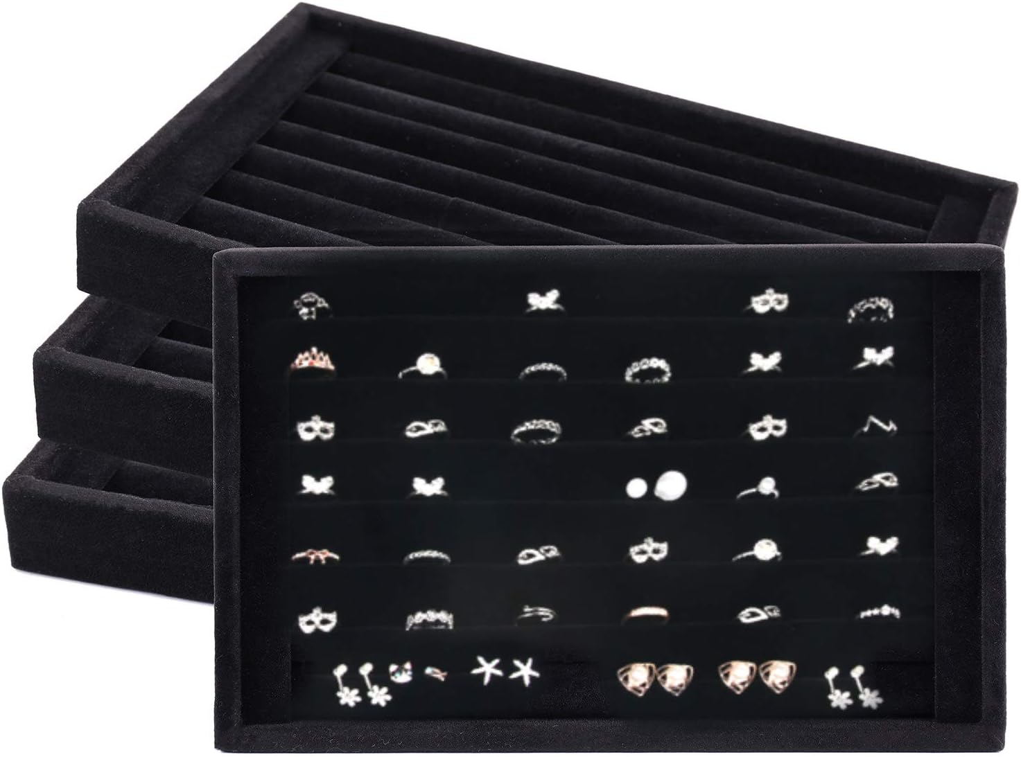 Amazon.com: Foraineam 4 Pack Velvet 7 Slots Ring Earrings Showcase ...