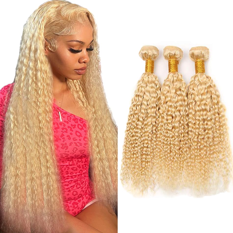 Paquetes rubios 613 Kinkyc de cabello humano rizado, paquetes de ...
