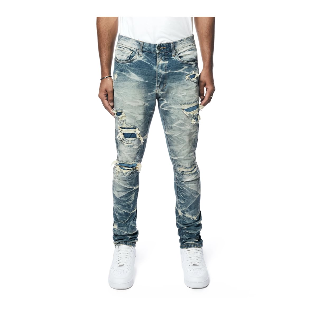 Smoke Rise Slim Fit Jeans Lightening Effect Denim Men Blue JP23509 ...