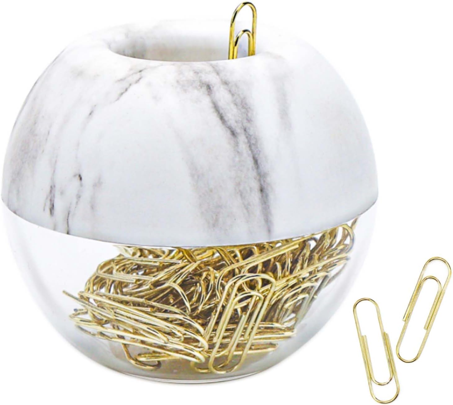 100pcs 28mm Gold Paper Clips Medium in White Marble Paper Clips Holder ...
