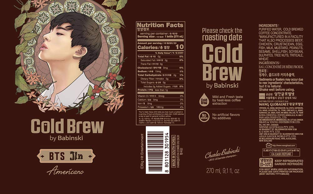 Buy BTS Cold Brew Coffee by Babinski, Black Unsweetened, 9.1 fl. oz, 1 ...