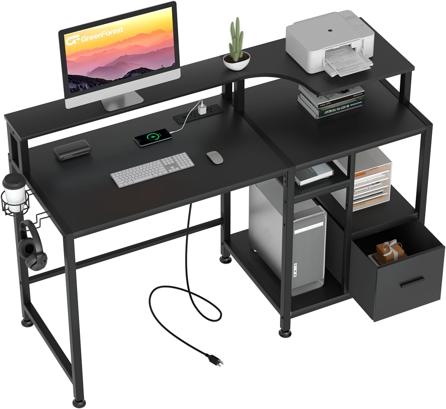Amazon.com: Unikito Reversible Computer Desk with 5 Drawers, Sturdy ...