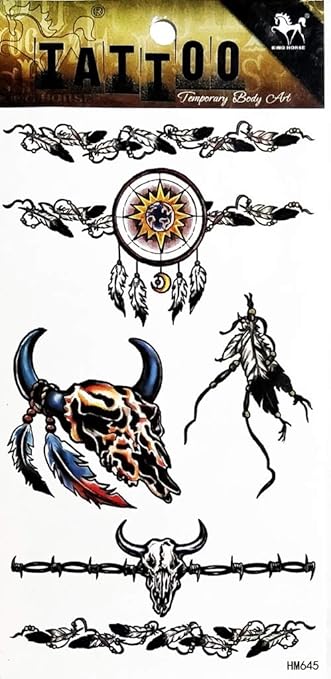 PP TATTOO 1 Sheet Indian Native American Buffalo Head Feather Arm Body ...