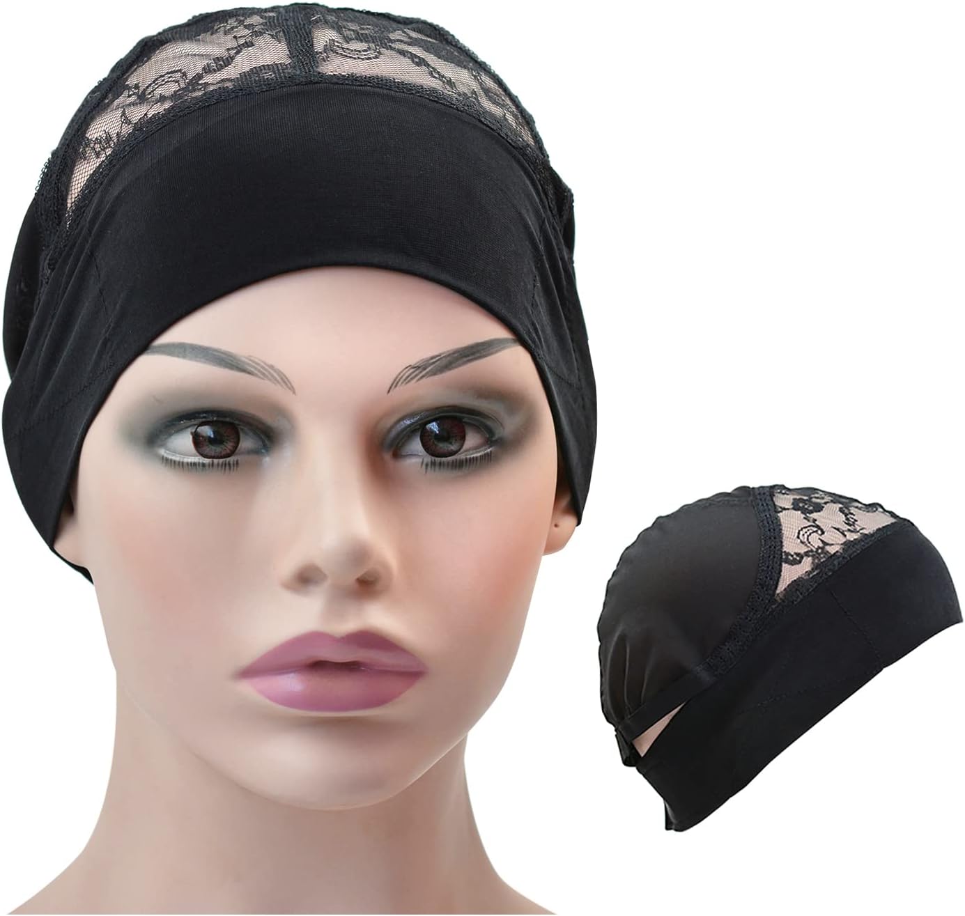 Lace Mesh Wig Caps with Headband Grip Cap Adjustable Elastic Band for ...