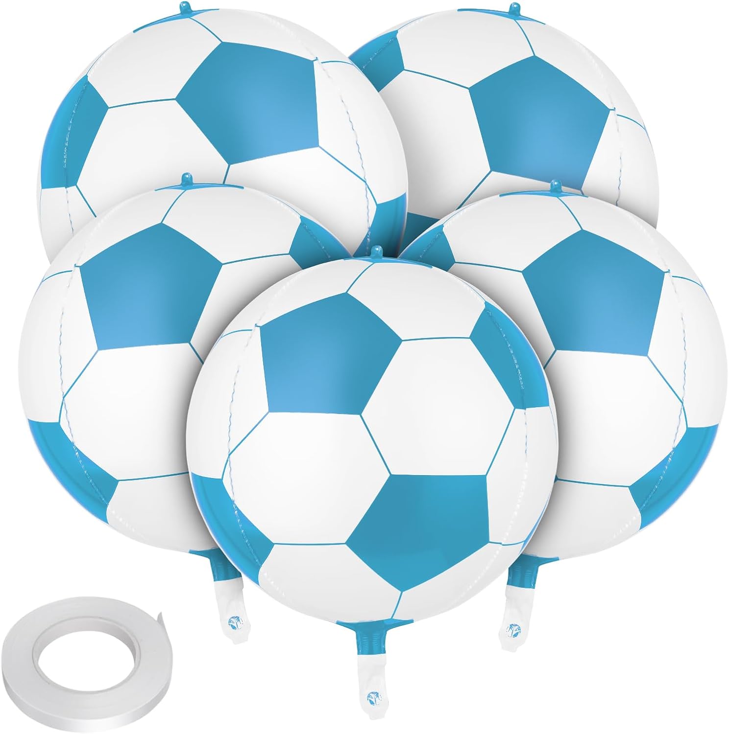 5Pcs Blue Soccer Balloons with White String Ribbon, Birthday Party ...