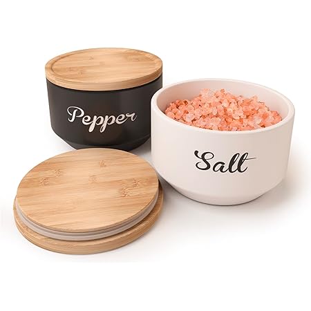 VICUKIE Farmhouse Salt And Pepper Bowls,Stacked Ceramic Salt Cellar ...