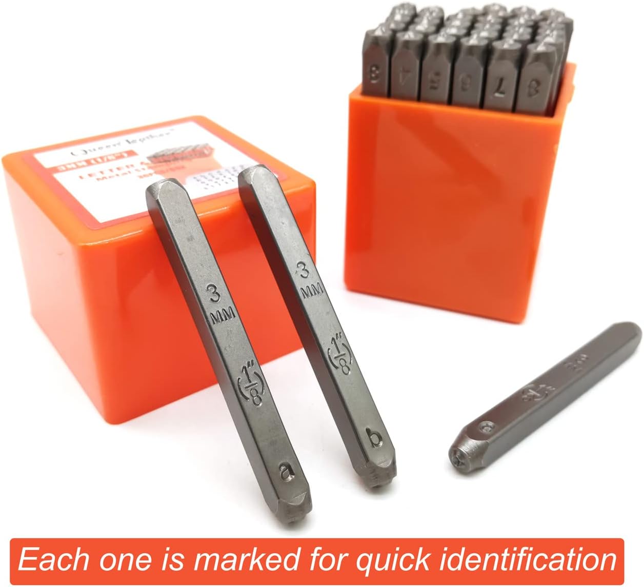 QueenLeather Kit de estampación de metal, 36 sellos de metal con letras y números de 0.118in ...