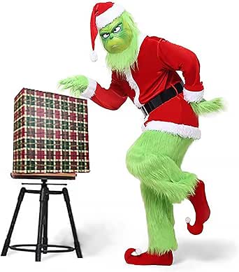 Amazon.com: Christmas Costumes Adult, 7pcs Furry Santa Claus Costume ...
