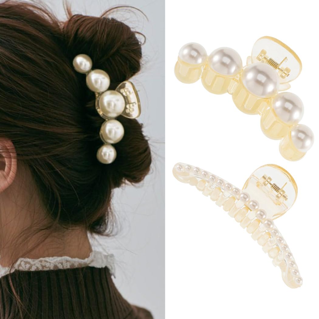 Amazon.com : Casdre Pearl Hair Claw Clips Transparent Large Hair Claws ...