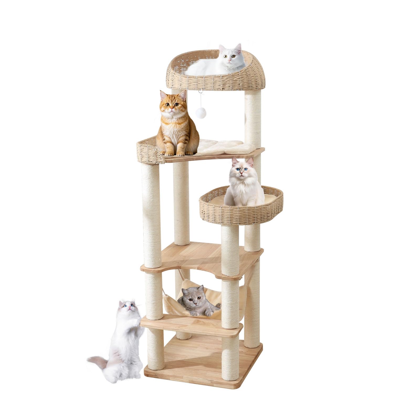 Tangkula Modern Cat Tree, Tall Cat Tower with Natural Sisal Scratching ...