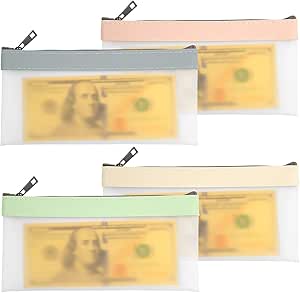 4 stuks geldzakjes voor contant geld met rits, 19,6 x 9,9 cm ...
