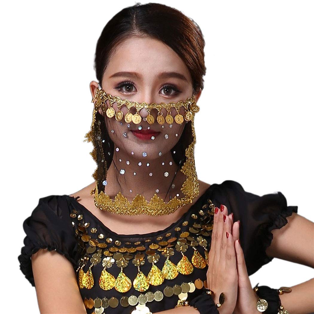 Gortin Belly Dance Face Veil Crystal Tribal Belly Genie Veil with Coin ...