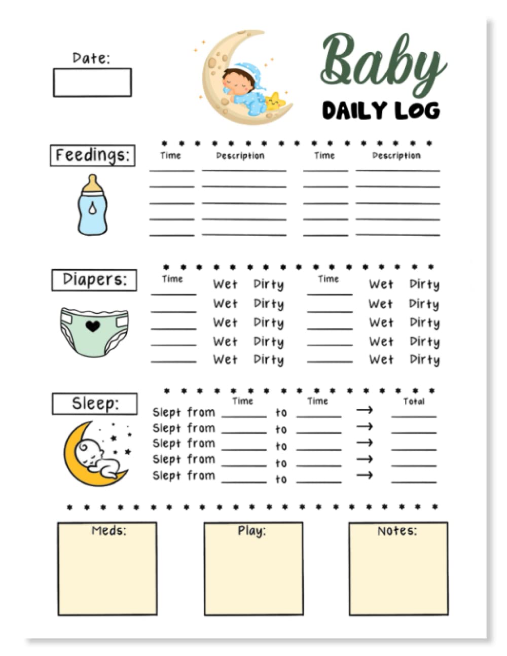 Baby's Daily Log Book For Newborns: Newborn Baby Log Tracker Journal ...