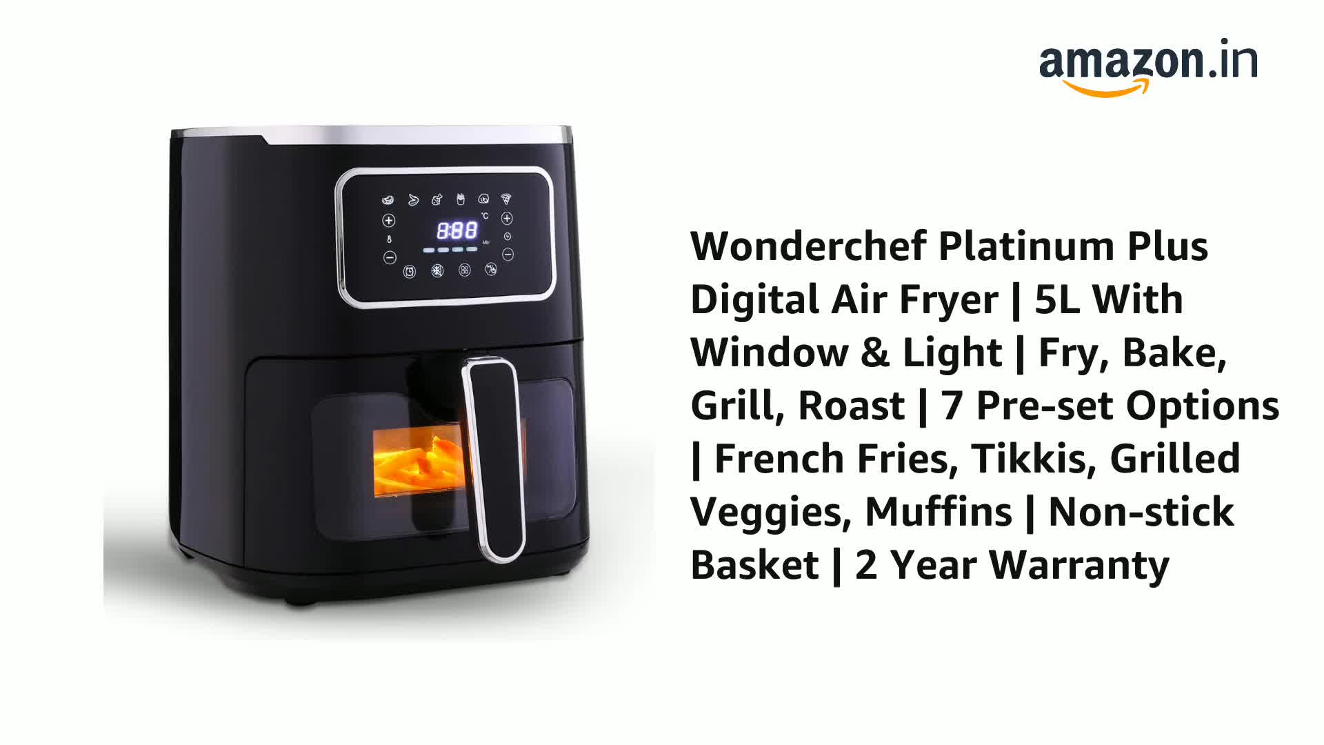 Watch Wonderchef Platinum Plus Digital Air Fryer | 5L With Window ...