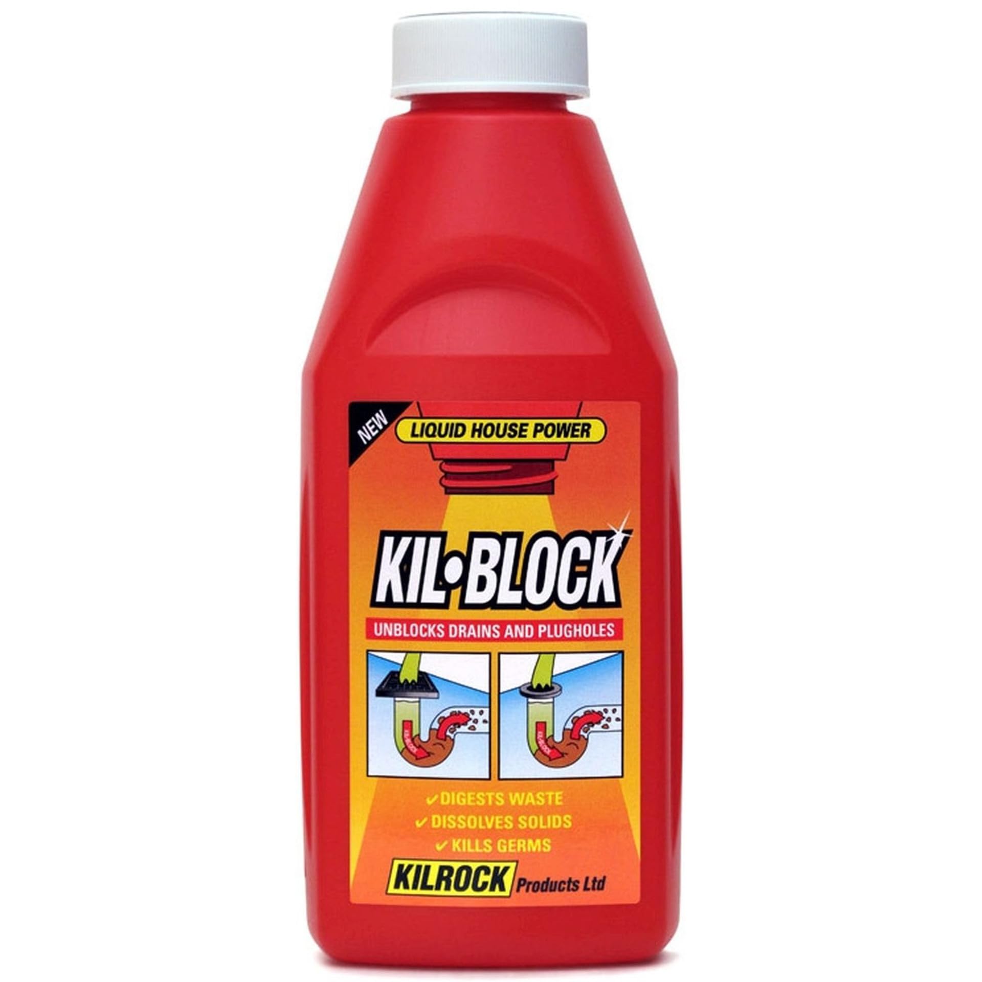 AMK® Kilrock Kil Block 500ml Drain Cleaner Unblocker Kitchen Bathroom ...