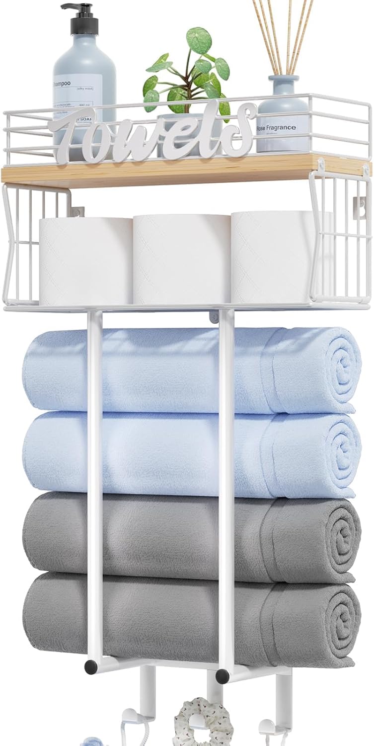 Amazon.com: HapiRm Towel Rack Wall Mounted - Bathroom Rolled Bath Towel ...