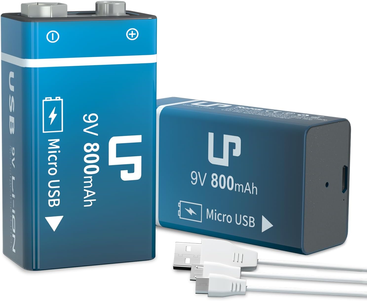 Amazon.com: LP 9V Rechargeable Battery Pack, 2-Pack 800mAh Li-ion 9 ...