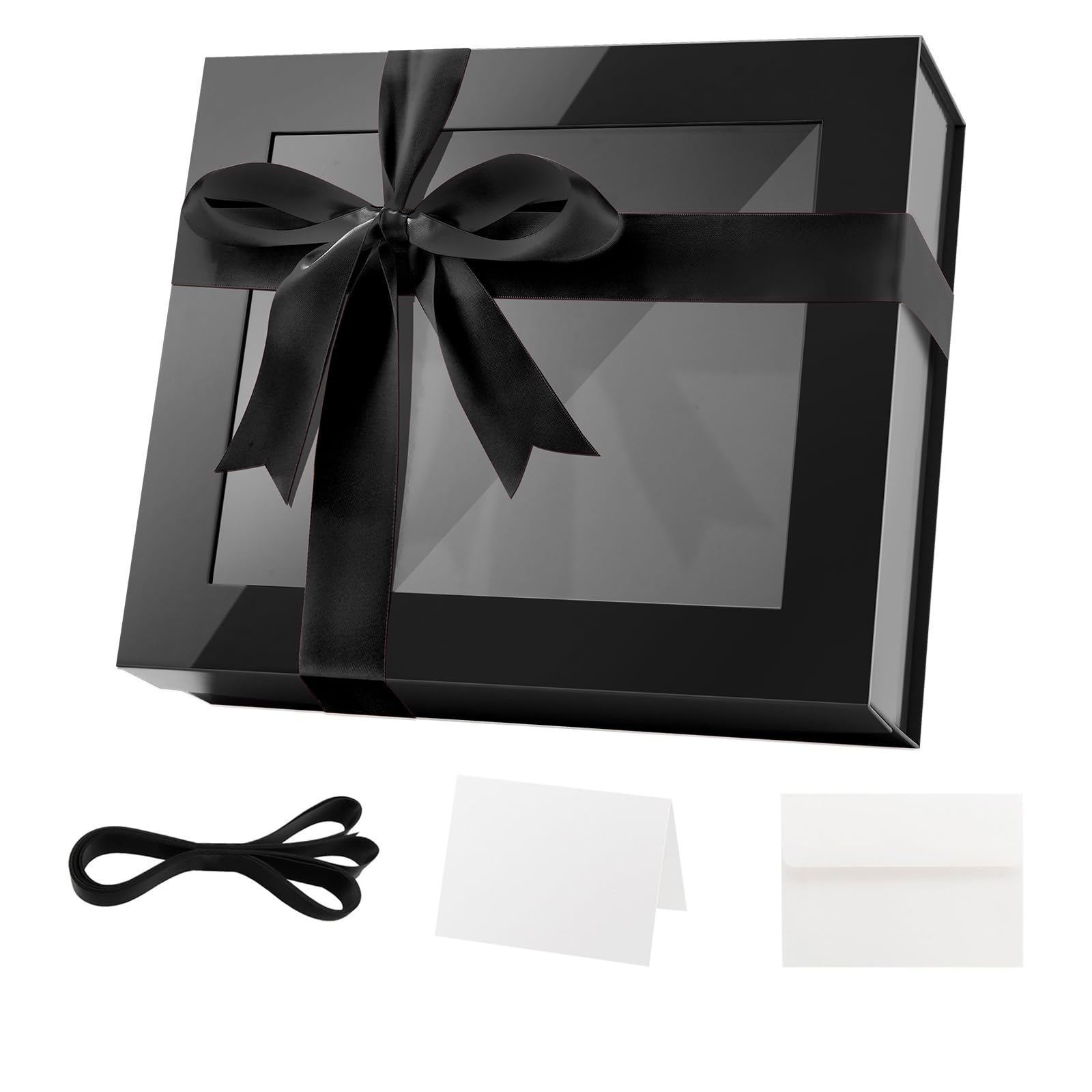 Amazon.com: PACKQUEEN Extra Large Black Gift Box with Window, 16.3x14 ...